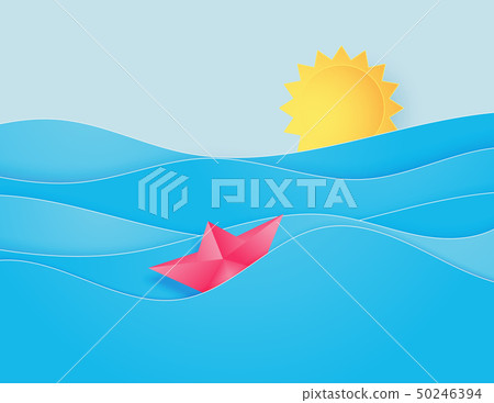 Ocean water wave with origami made sailing boat - Stock Illustration ...