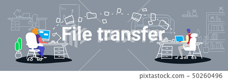 man woman transferring data folders sharing... - Stock Illustration ...