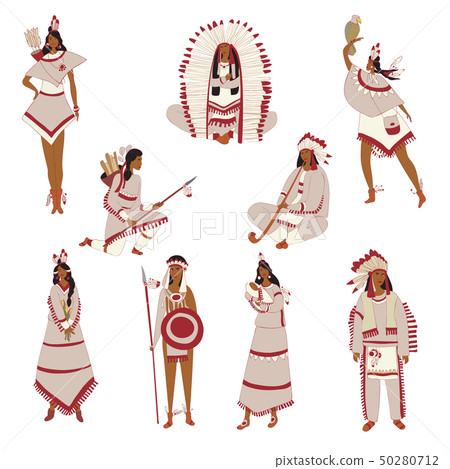 Set of images of red Indians. Vector illustration. - Stock Illustration ...