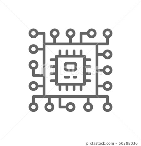 CPU microprocessor, computer chip line icon. - Stock Illustration [50288036] - PIXTA