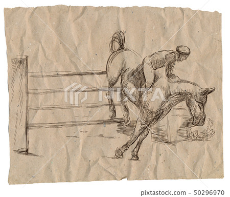Show Jumping, hand drawn illustration. Line art-插圖素材 [50296970] - PIXTA圖庫