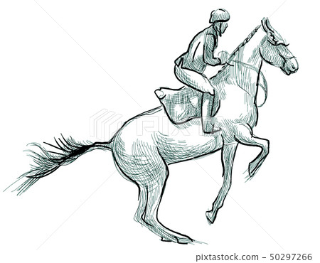 Show Jumping, hand drawn illustration. Line art - Stock Illustration ...