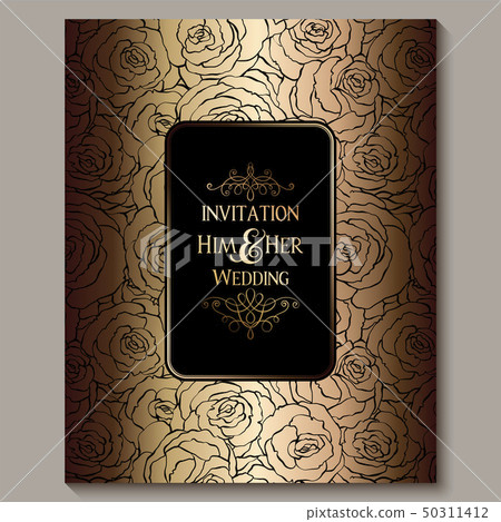 Luxury gold vintage wedding invitation, floral - Stock Illustration ...