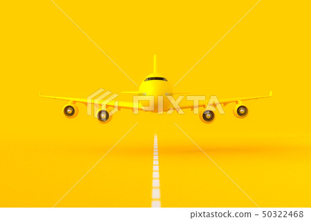 Yellow plane flying on the runway. - Stock Illustration [50322468] - PIXTA