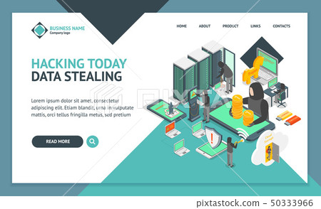 Hacker Landing Web Page Template 3d Set... - Stock Illustration ...