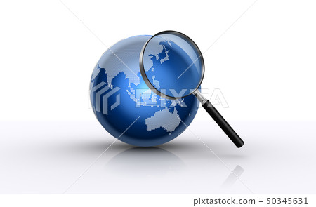 Magnifying glass and Earth (Asia) An Asian... - Stock Illustration ...