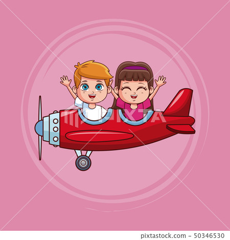 Cute kids flying in airplane - Stock Illustration [50346530] - PIXTA