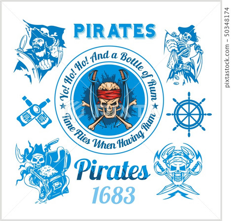 Pirate themed design elements - vector set. - Stock Illustration ...