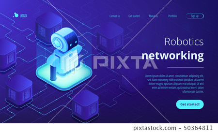 Robotics networking isometric 3D landing page. - Stock Illustration ...