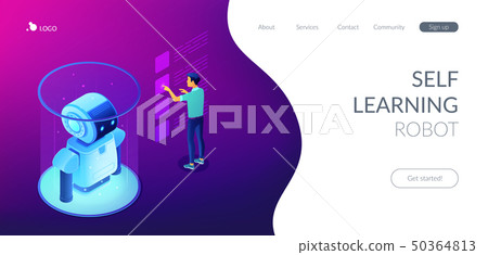 Robotics data analysis isometric 3D landing page. - Stock Illustration ...