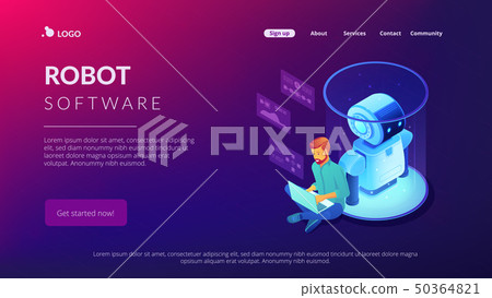 Robot software isometric3D landing page. - Stock Illustration [50364821 ...