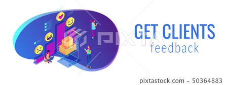 Get clients feedback isometric 3D banner header. - Stock Illustration ...
