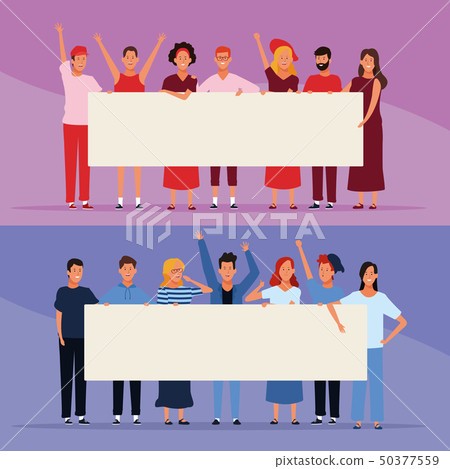 set of people with posters - Stock Illustration [50377559] - PIXTA