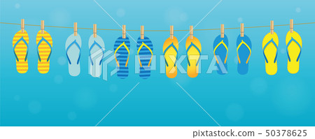 colorful pattern flip flops hanging on a rope... - Stock Illustration ...