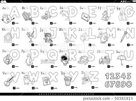 Alphabet with Cartoon Characters color book - Stock Illustration ...