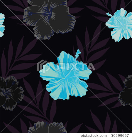 Dark and blue hibiscus seamless pattern - Stock Illustration [50399667 ...