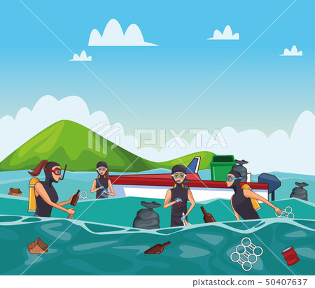 Sea cleaning cartoons - Stock Illustration [50407637] - PIXTA