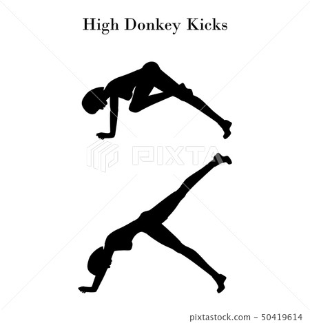 High donkey kicks exercise silhouette - Stock Illustration [50419614 ...