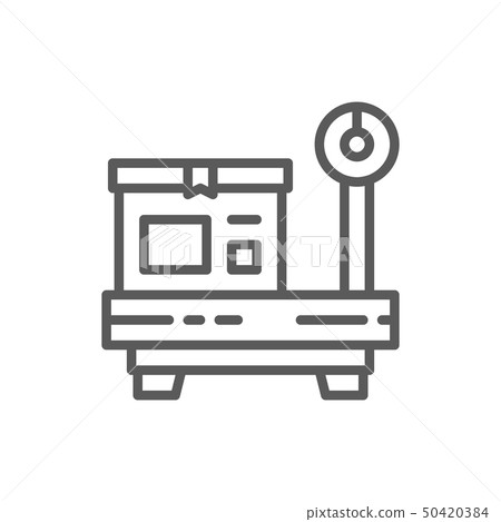Box on scales, package weighing line icon. - Stock Illustration ...
