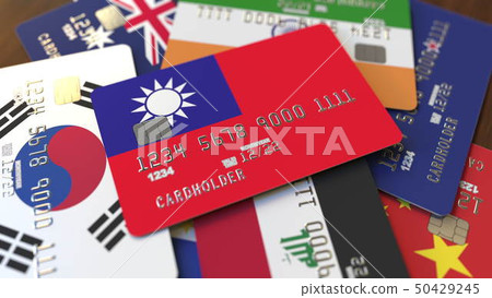 Many credit cards with different flags,... - Stock Illustration ...