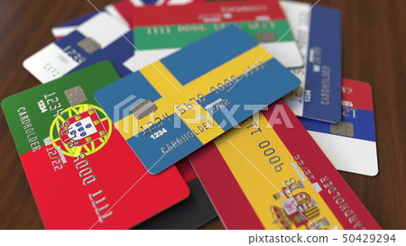 Many credit cards with different flags,... - Stock Illustration ...