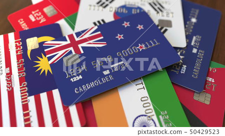 Many credit cards with different flags,... - Stock Illustration ...