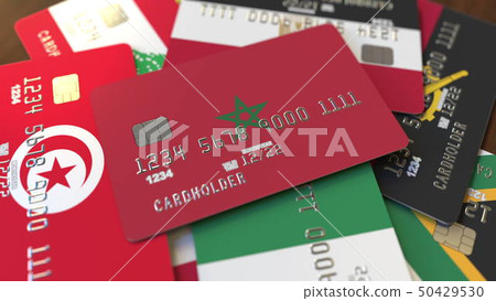 Many credit cards with different flags,... - Stock Illustration ...