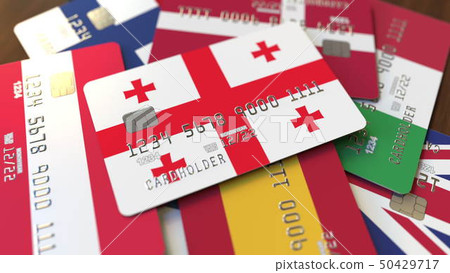 Many credit cards with different flags,... - Stock Illustration ...