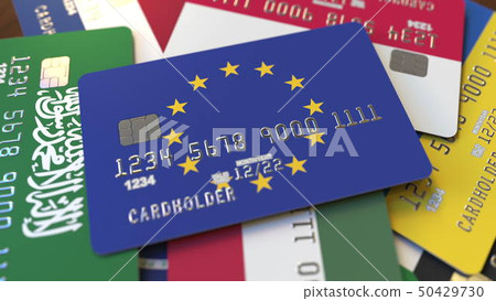 Many credit cards with different flags,... - Stock Illustration ...