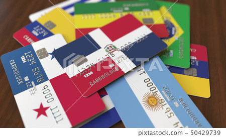 Many credit cards with different flags,... - Stock Illustration ...