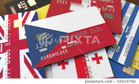 Many credit cards with different flags,... - Stock Illustration ...