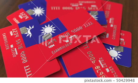 Pile of credit cards with flag of Taiwan.... - Stock Illustration ...