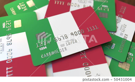 Pile of credit cards with flag of Italy.... - Stock Illustration ...