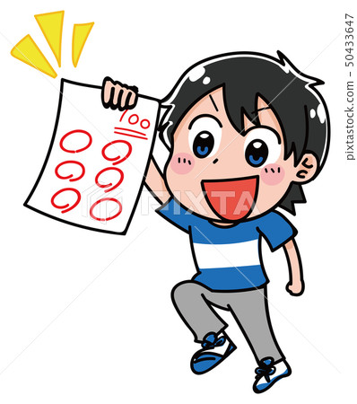Illustration of a boy with a 100-point test... - Stock Illustration ...