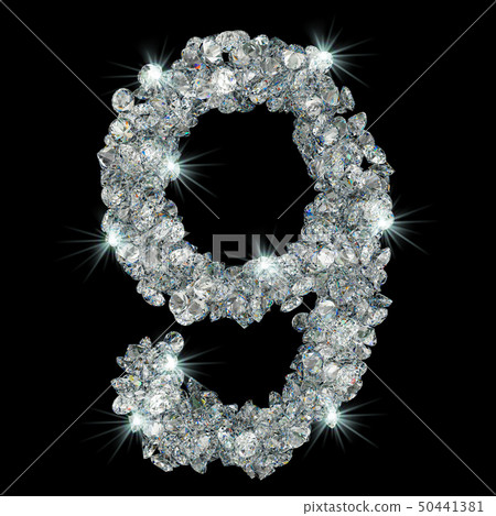Number 9 from diamonds. 3D rendering - Stock Illustration [50441381 ...