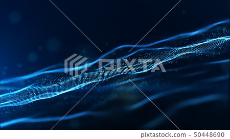 Abstract blue color digital particles wave with - Stock Illustration ...