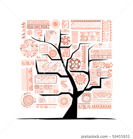 Ethnic tree with handmade ornament for your design - Stock Illustration ...