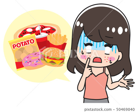Woman who suffers from acne on the face junk food - Stock Illustration ...
