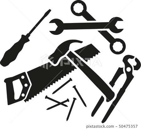Chaos of working tools - screwdriver, wrench, - Stock Illustration ...