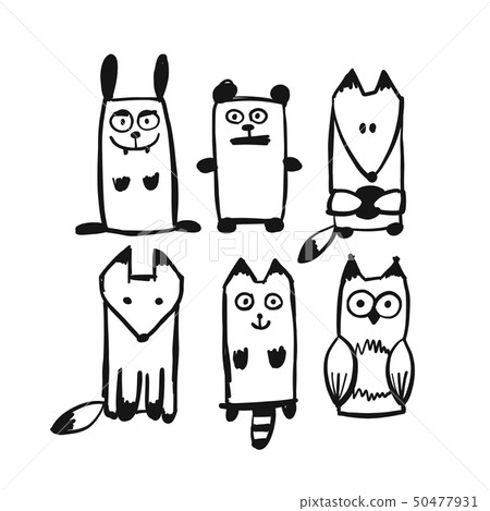 Forest animal character collection, sketch for... - Stock Illustration ...