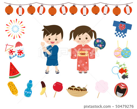 Cute summer festival illustration material - Stock Illustration ...