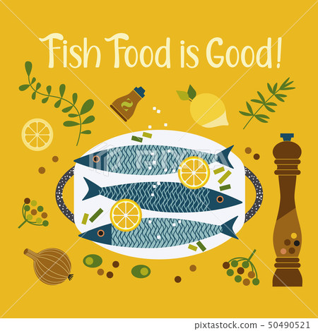 Flat hand drawn vector fish cooking icon - Stock Illustration [50490521 ...