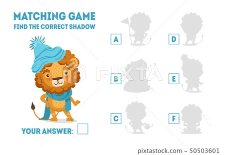 Matching Game with Cute Lion Wearing Knitted... - Stock Illustration ...