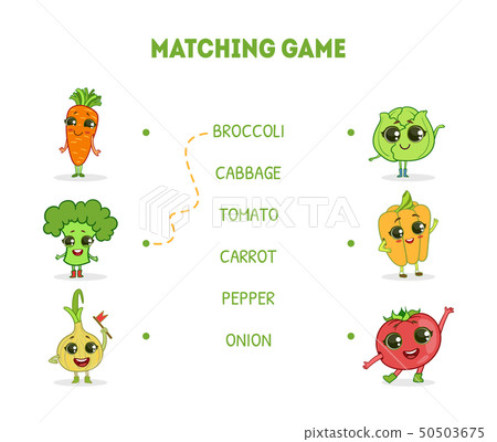 Matching Game with Cute Vegetables Characters,... - Stock Illustration ...