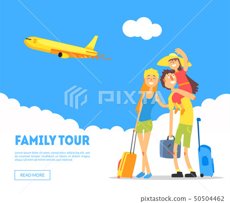 Family Tour Banner Template, Happy Parents and... - Stock Illustration ...