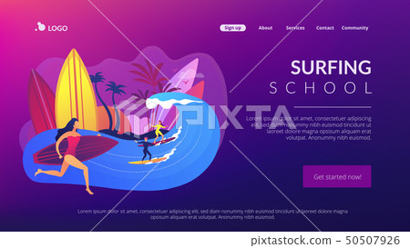 Surfing school concept landing page. - Stock Illustration [50507926 ...