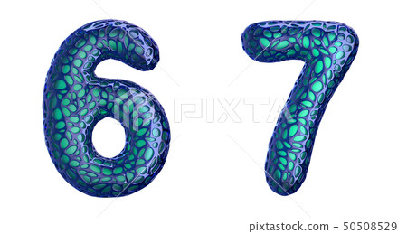 Number set 6, 7 made of blue plastic 3d rendering - Stock Illustration ...