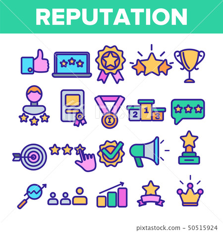 Reputation Linear Vector Thin Icons Symbol Set - Stock Illustration ...