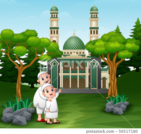 Muslim people cartoon going to the mosque - Stock Illustration ...