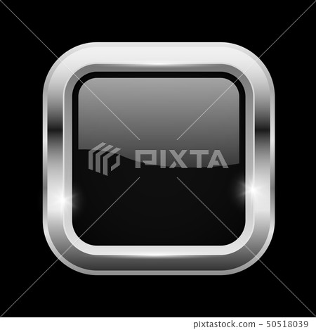 Black square glass button with chrome frame. On... - Stock Illustration ...